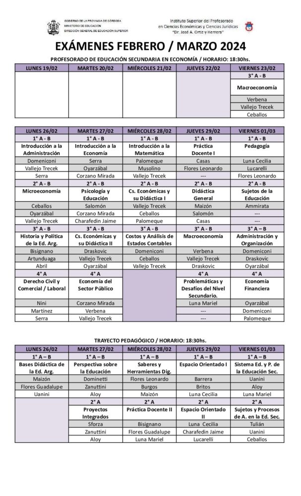 EXAMENES-FEBRERO-MARZO-2024 – INSTITUTO SUPERIOR DEL PROFESORADO EN CS. ECONÓMICAS Y CS ...